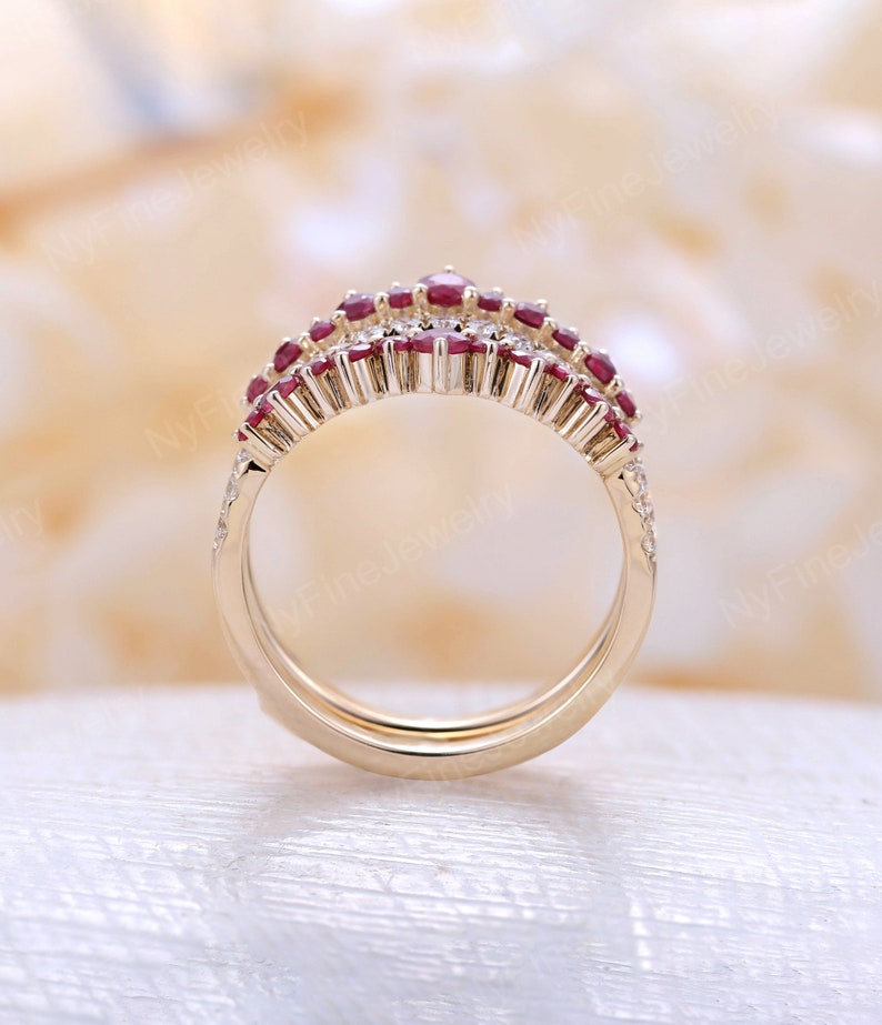 Ring Enhancer Art Deco Natural Ruby Wedding Band Unique Vintage ...