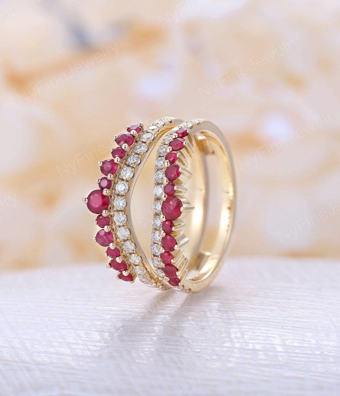 Ring Enhancer Art Deco Natural Ruby Wedding Band Unique - Etsy