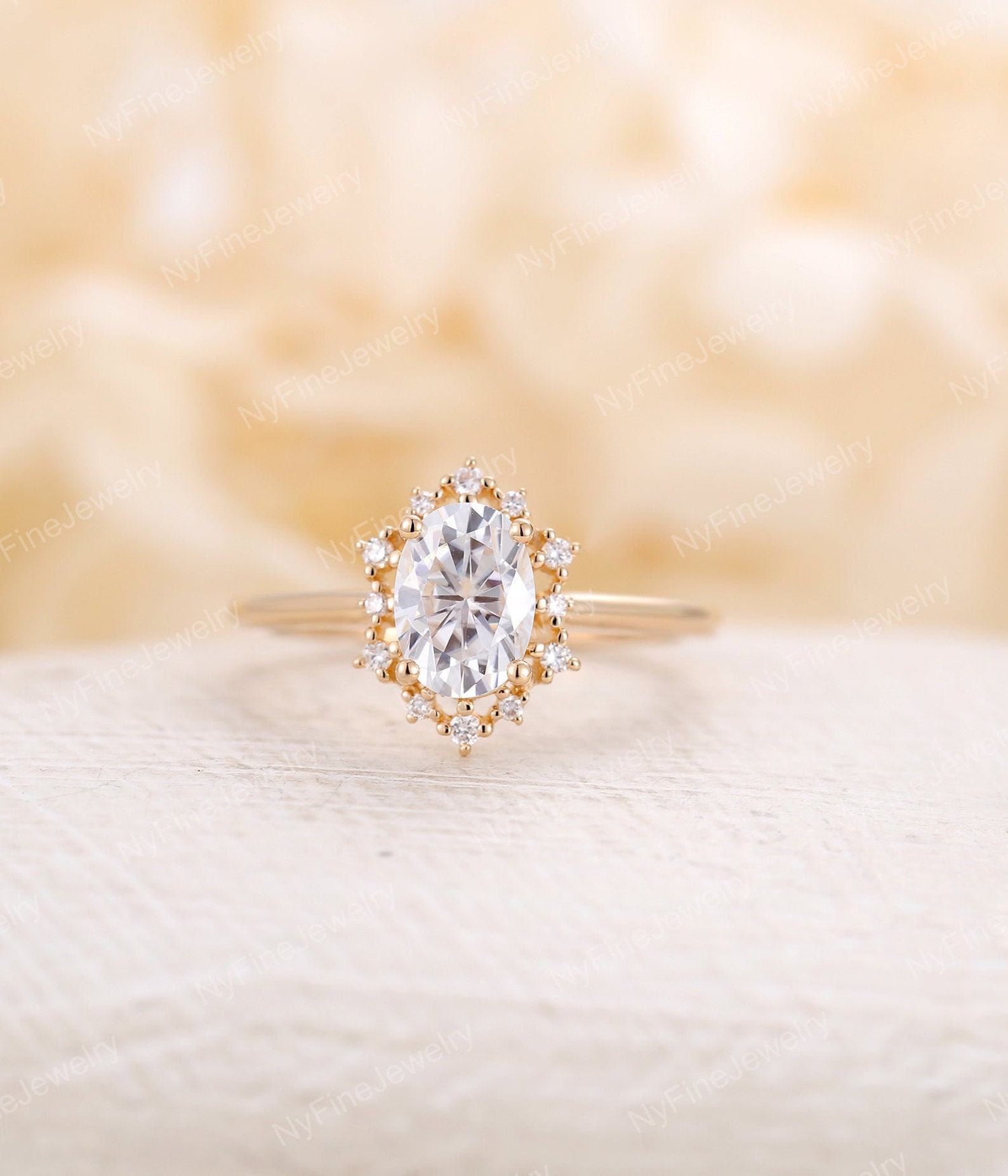 Vintage Moissanite Engagement Ring Oval Cut Ring 14K/18K | Etsy