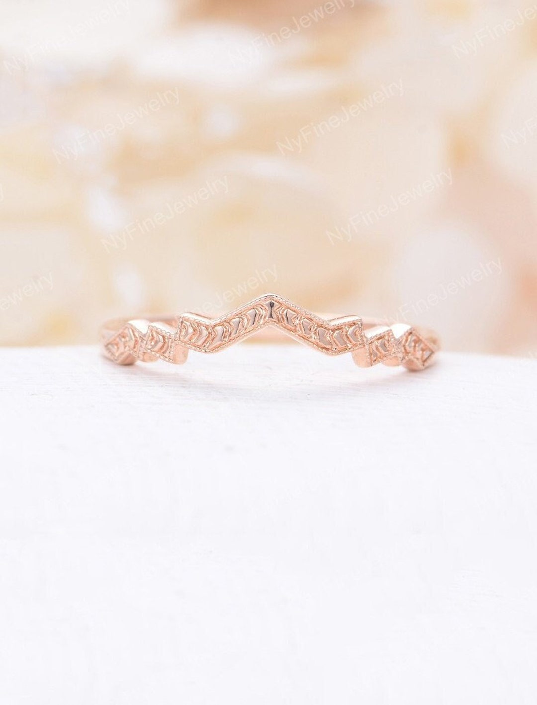 Vintage Plain Curved Wedding Band Rose Gold Wedding Ring Unique Wave ...