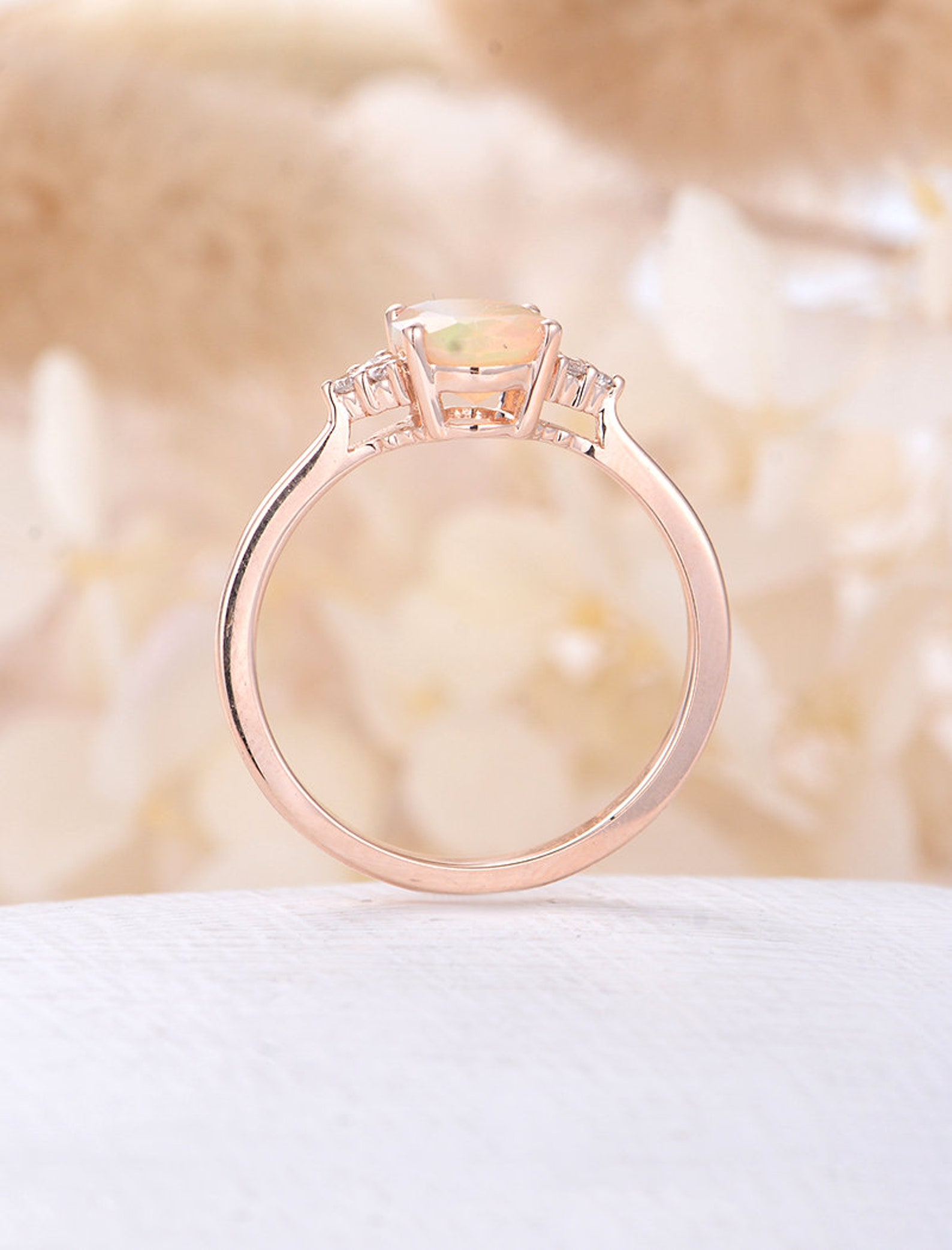 Faceted Opal Engagement Ring Rose Gold Diamond Cluster Ring - Etsy