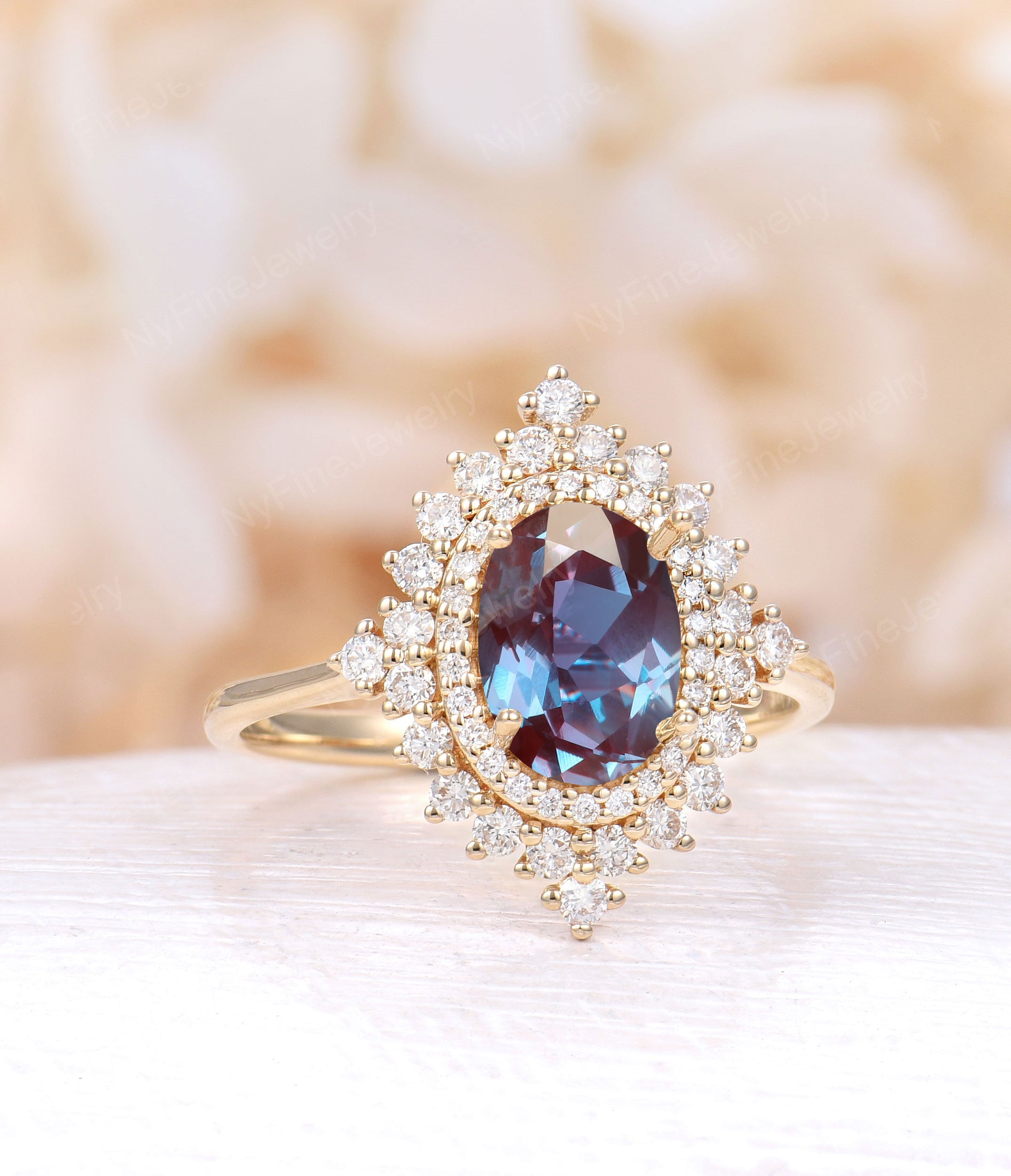 Vintage Alexandrite engagement ring yellow gold oval diamond | Etsy