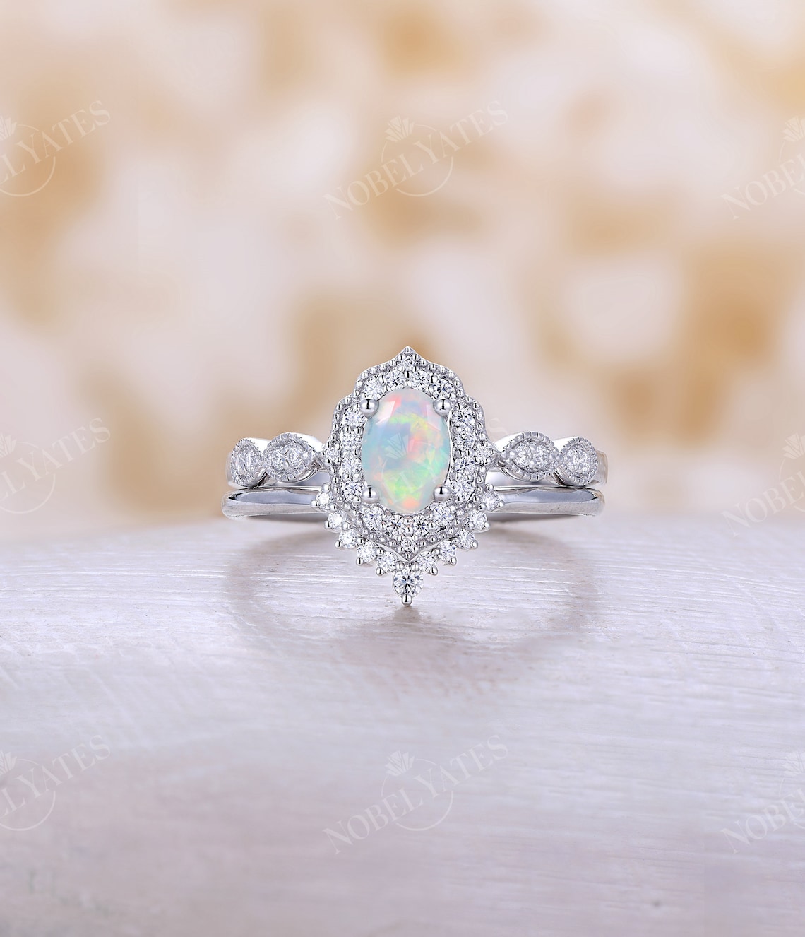 Faceted Opal Engagement Ring Yellow Gold Diamond Halo Ring - Etsy