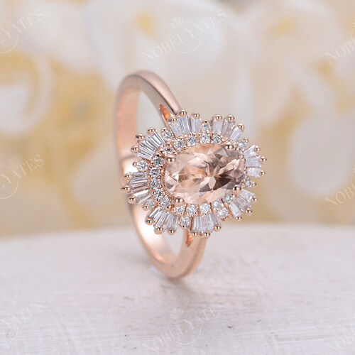 Rose Gold Engagement Ring Oval Cut Morganite Ring Wedding - Etsy