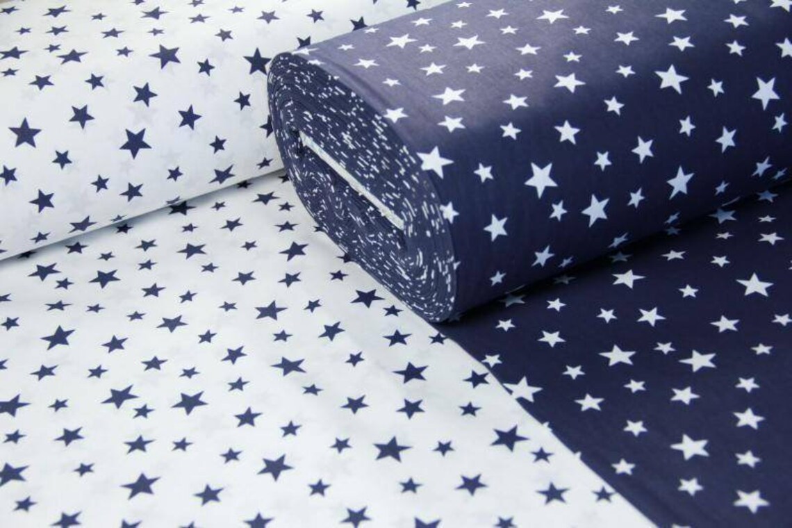 Blue White Stars Print Cotton Fabric Blue on White Stars | Etsy