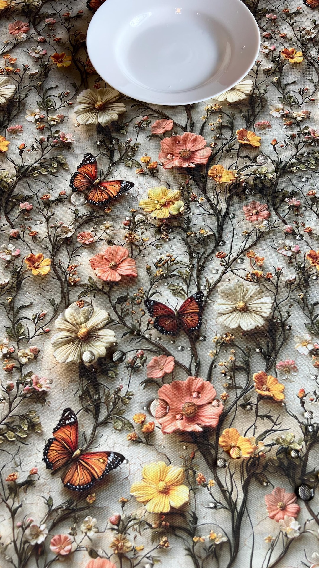 Dried Flowers Butterflies Tablecloth, Waterproof Flowers Tablecloths ...
