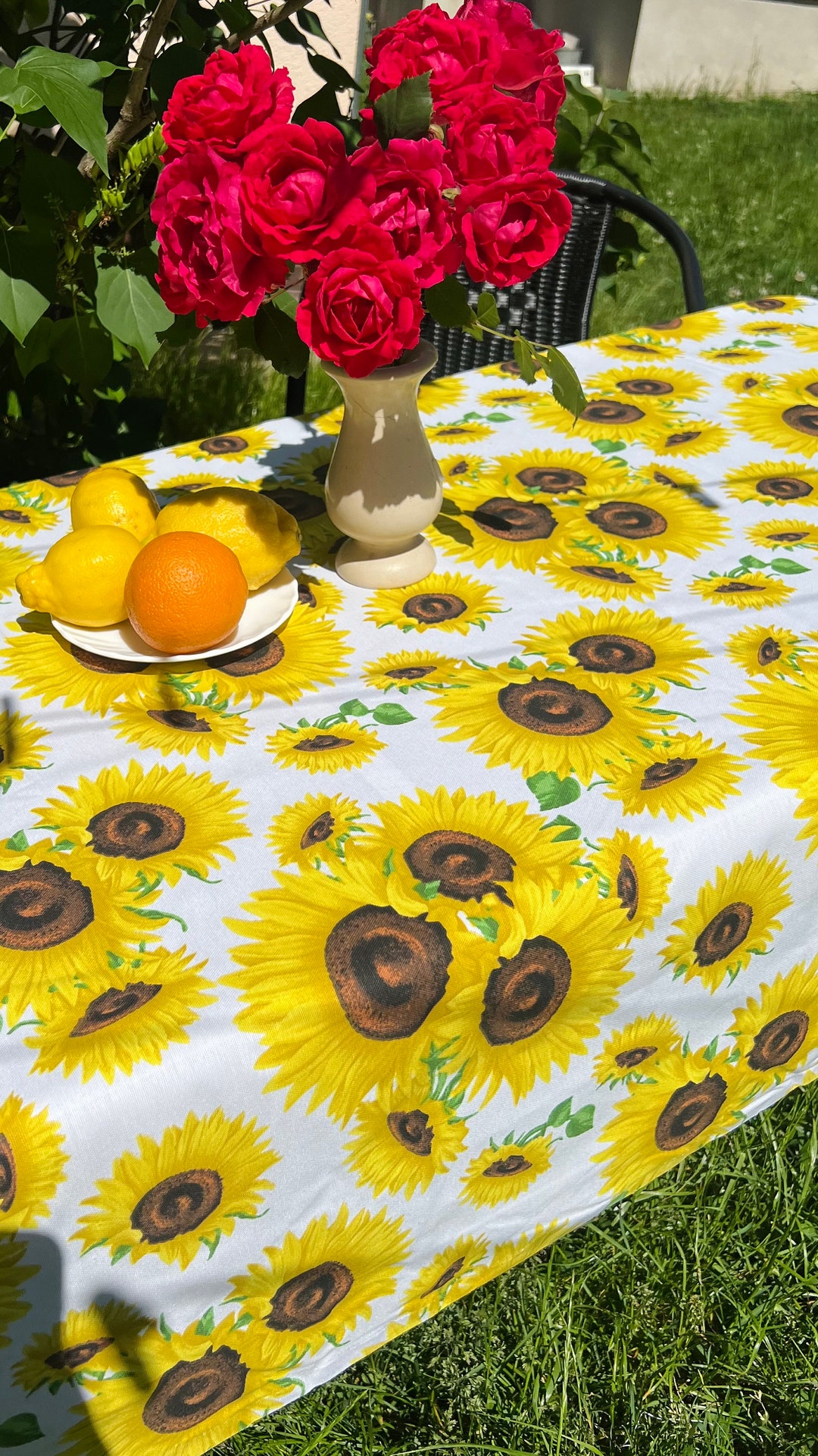 Yellow Sunflower Waterproof Tablecloth, Washable Flowers Table Top, Oil ...