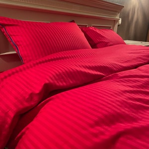 Red Stripe Satin Bedding Sets, Red Stripe Satin Sheets, Red Stripe ...