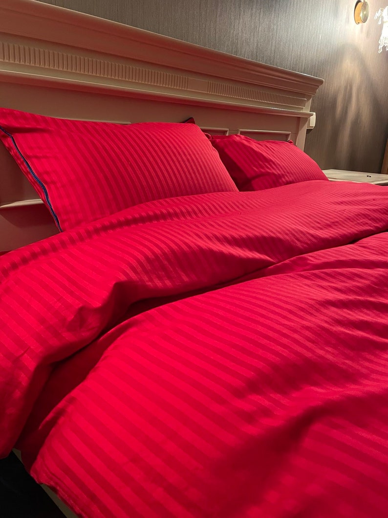 Red Stripe Satin Bedding Sets Red Stripe Satin Sheets Red | Etsy