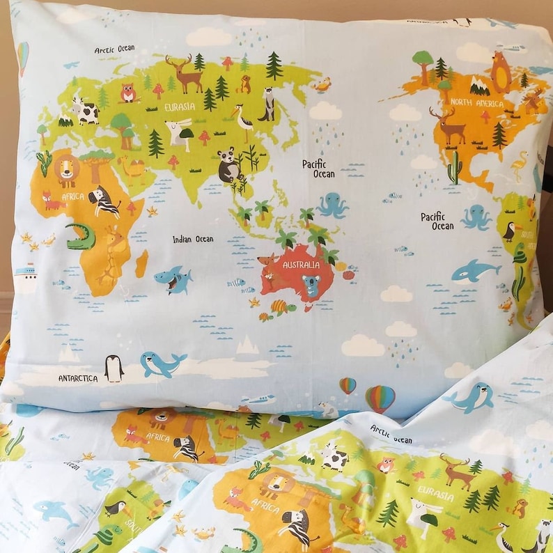 Grey Map Bedding Set, Map Toddler Set, Kids Bedding Set, Map Twin Set ...