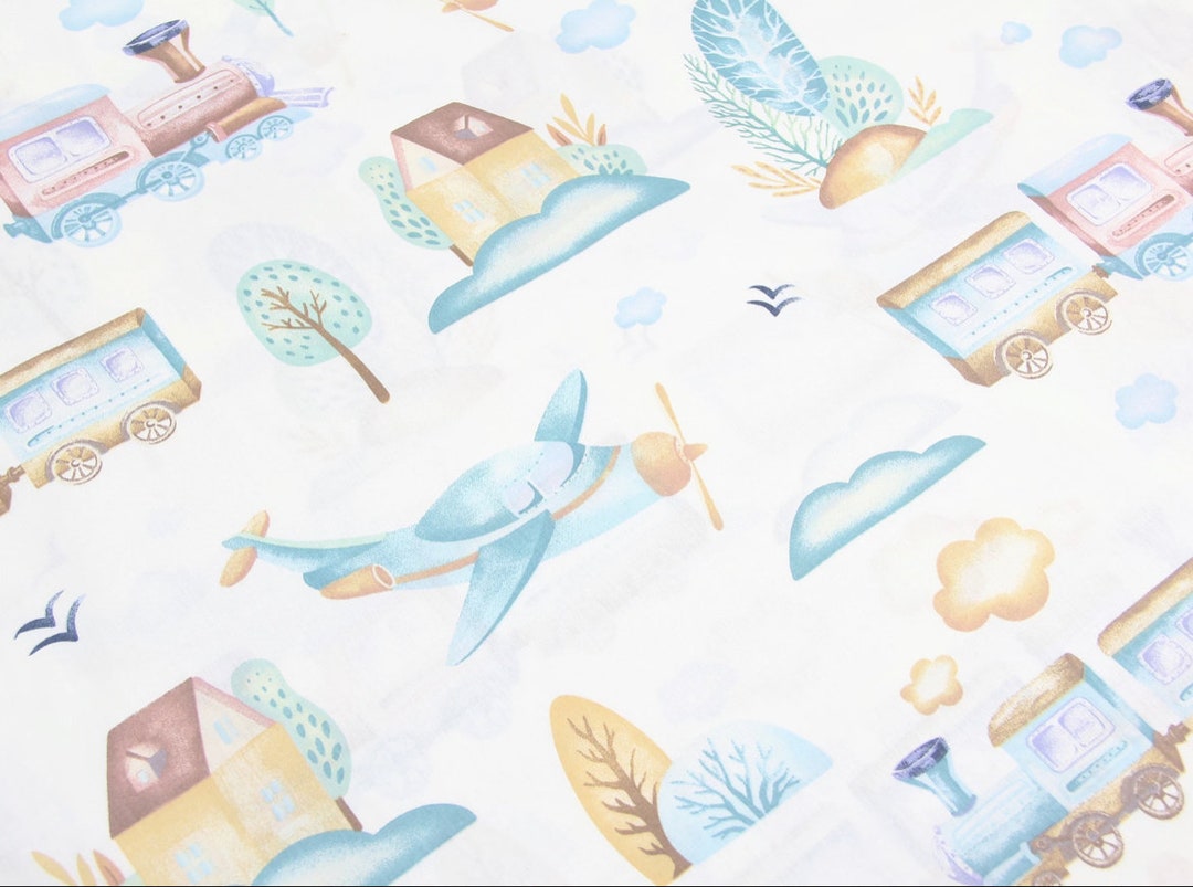 Blue Trains and Planes Kids Bedding Set, Boys Train Plane Cot Bed, Boys ...