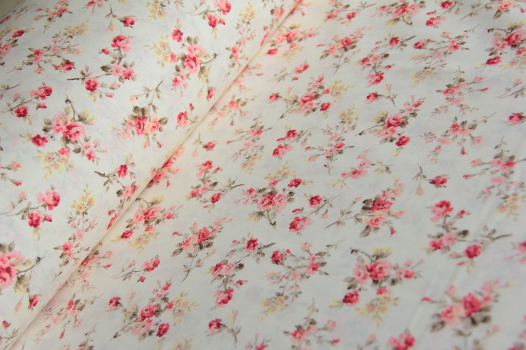 Pink Flowers Fabric, Red Flowers Fabric, Small Flowers Cotton Fabric ...