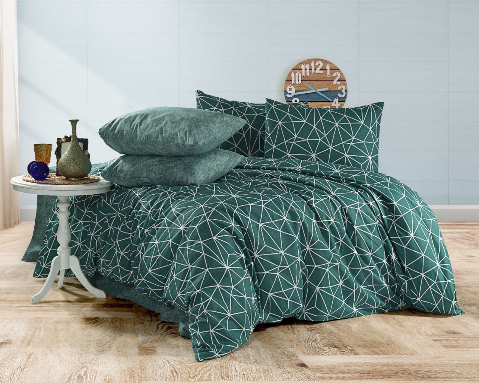 Emerald Pillowcase, Emerald Geometric Bedding Set, Emerald Sheets ...
