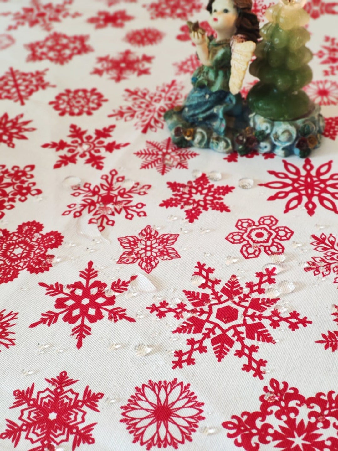 White Christmas Tablecloth, Red Snowflakes Tablecloth, Red Xmas Tablecloth, White Christmas ...
