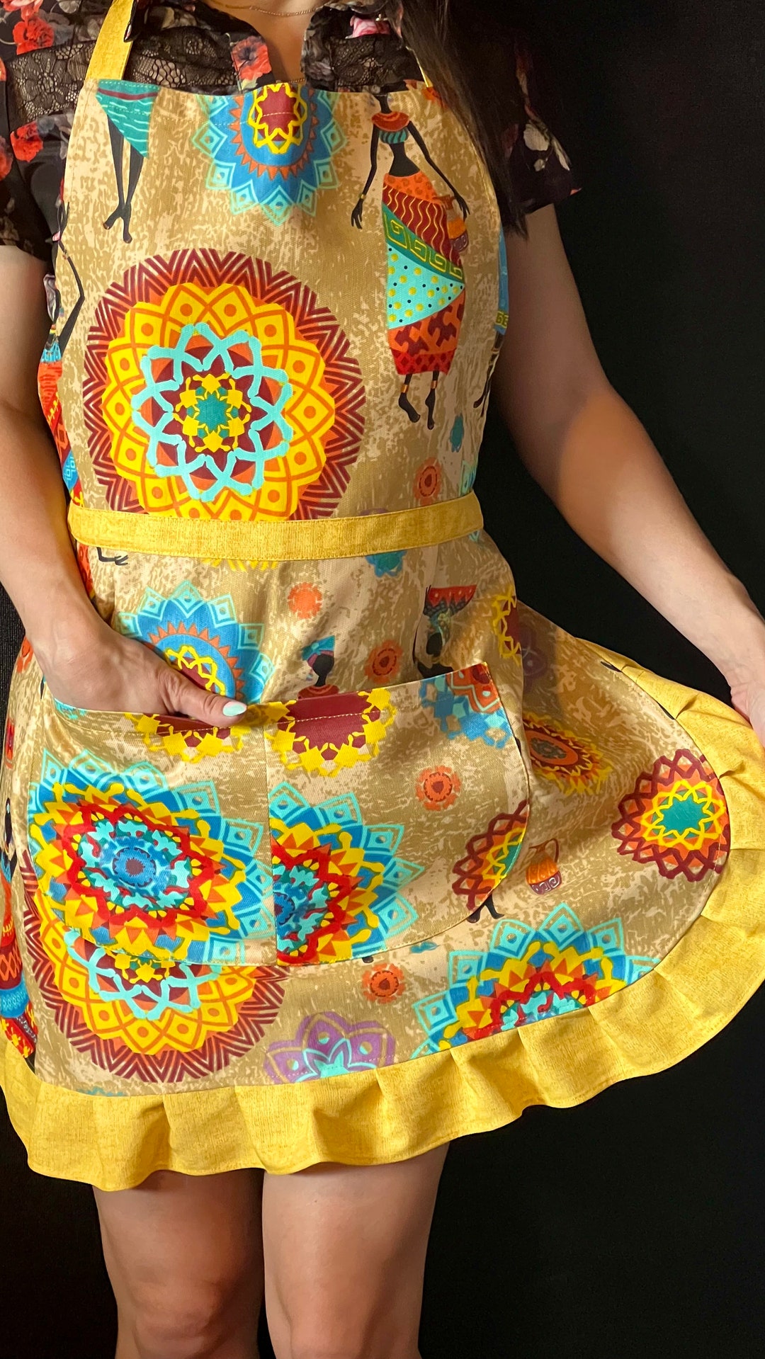 Africa Apron, Namibian Style Apron, Kitchen Yellow Apron, Waterproof ...