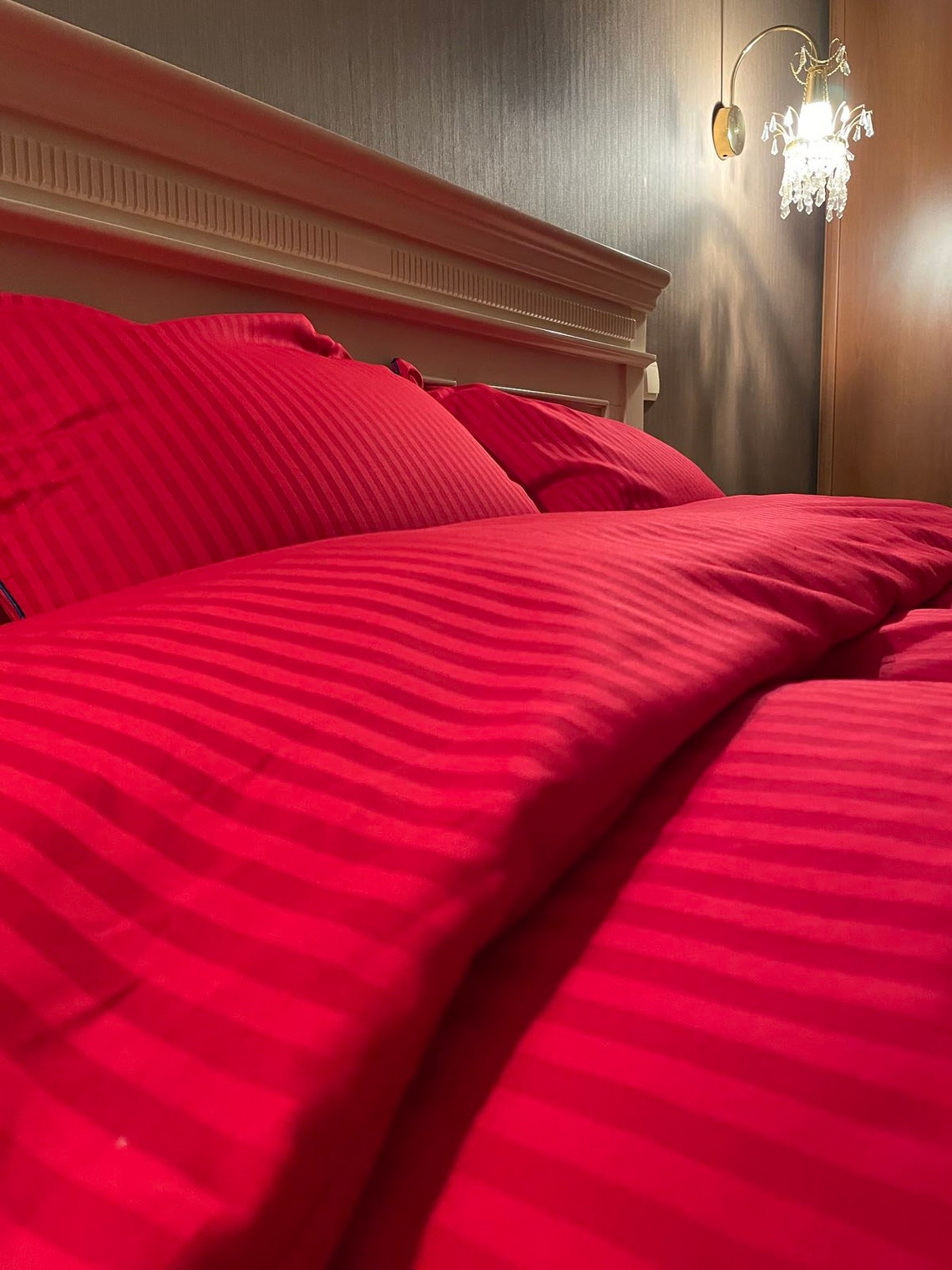 Red Stripe Satin Bedding Sets, Red Stripe Satin Sheets, Red Stripe ...