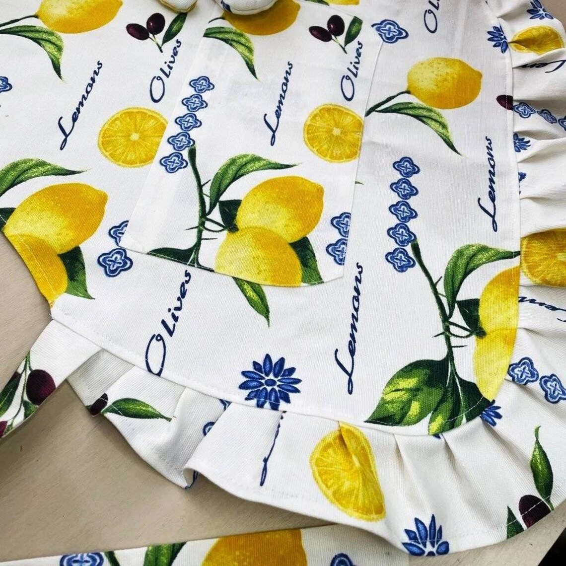 Girls Apron Chef Hat Oven Mitt Set, Kitchen Apron Girls, Lemon Apron ...