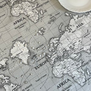 Gray World Map Tablecloth, Grey Waterproof Map Table Cover, Waterproof ...