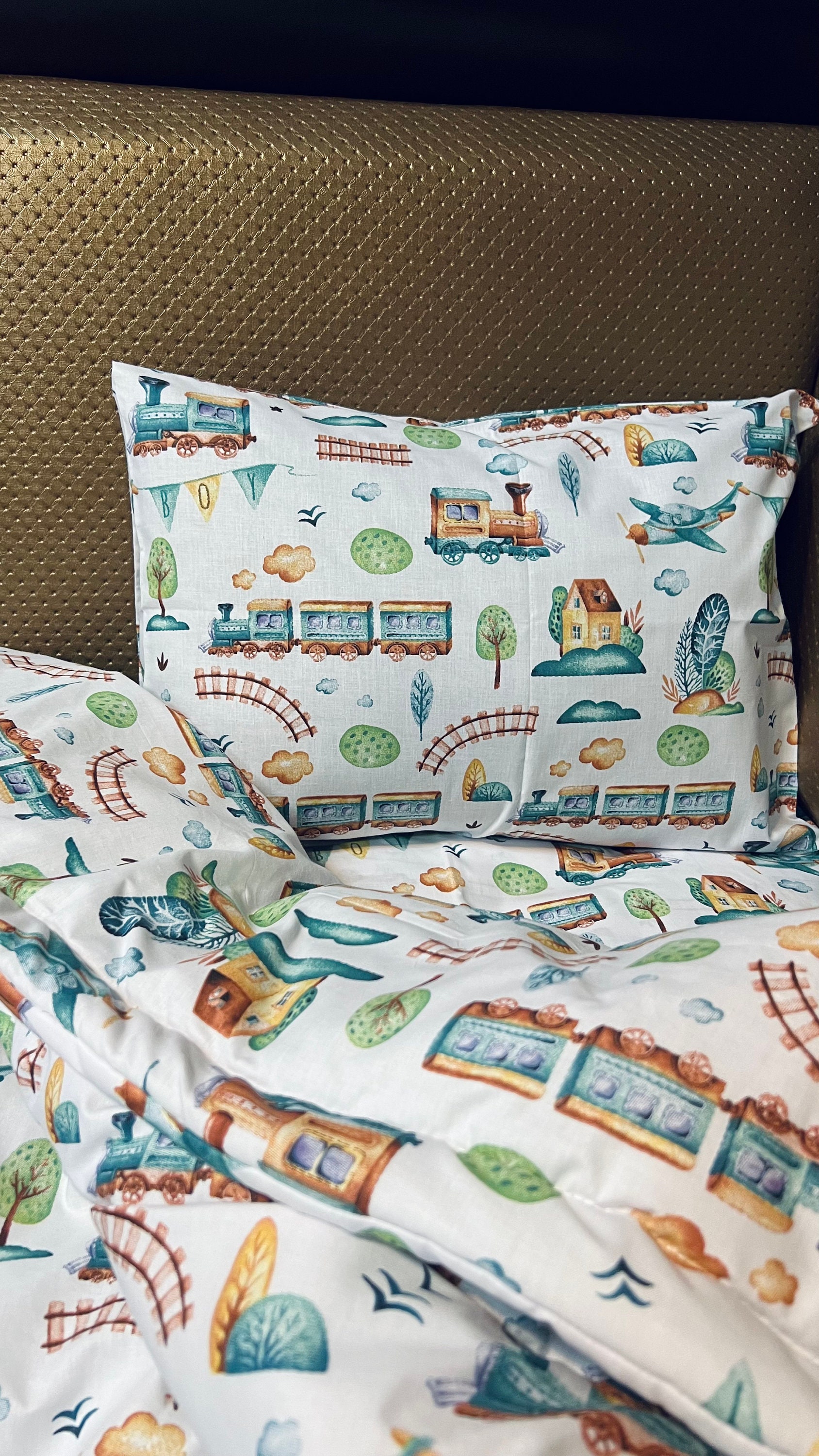 Trains Kids Bedding Set, Boys Train Cot Bed, Boys Train Toddler Set ...