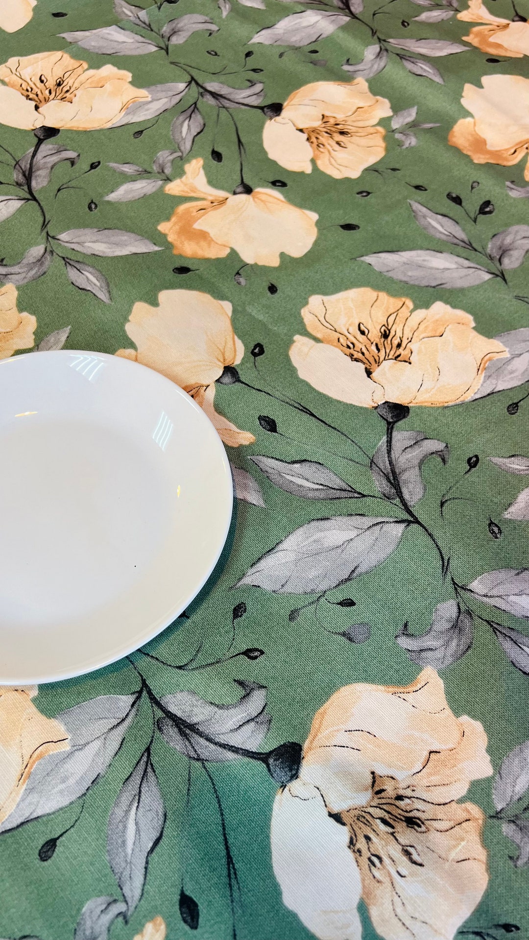 Green Azalea Flowers Tablecloth, Green Waterproof Table Cover, Teflon ...