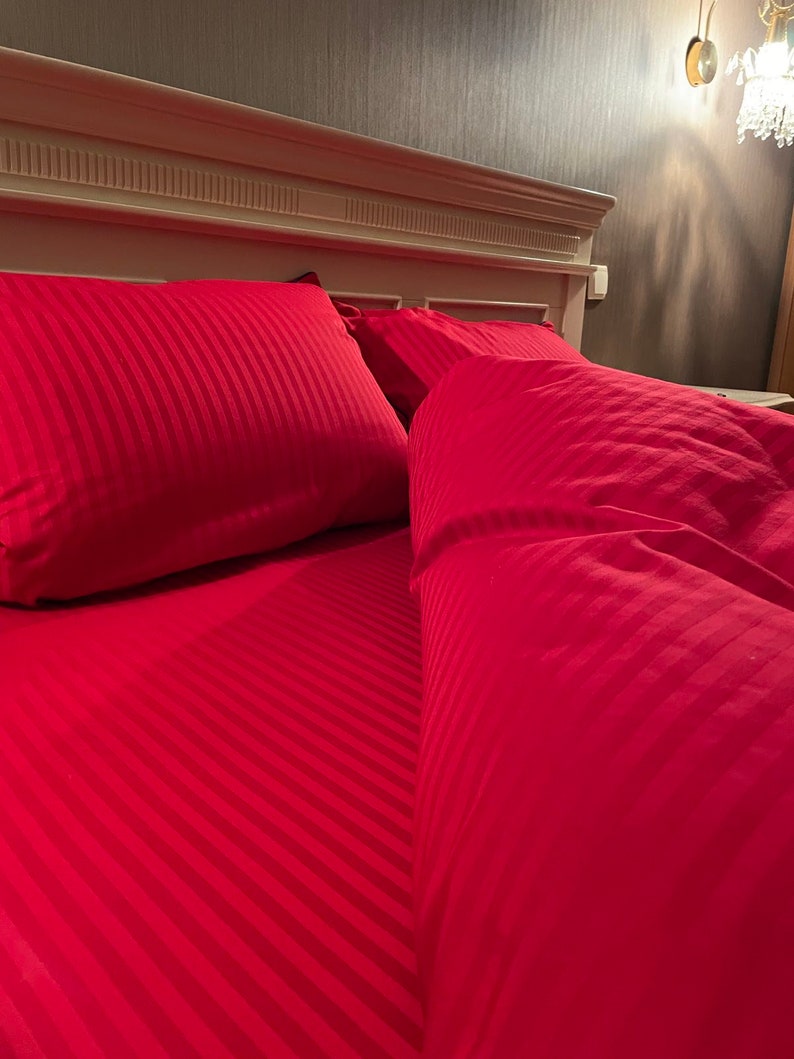 Red Stripe Satin Bedding Sets, Red Stripe Satin Sheets, Red Stripe ...