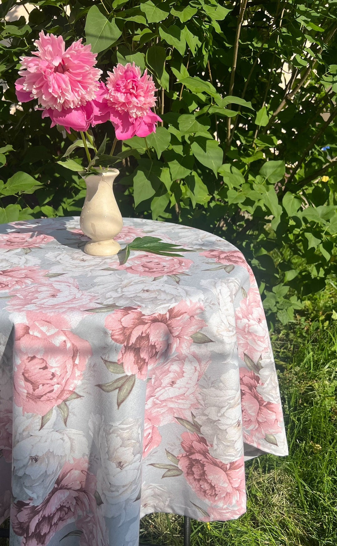 Pink Peonies Tablecloth, Waterproof Flowers Tablecloths, Pink Flowers ...
