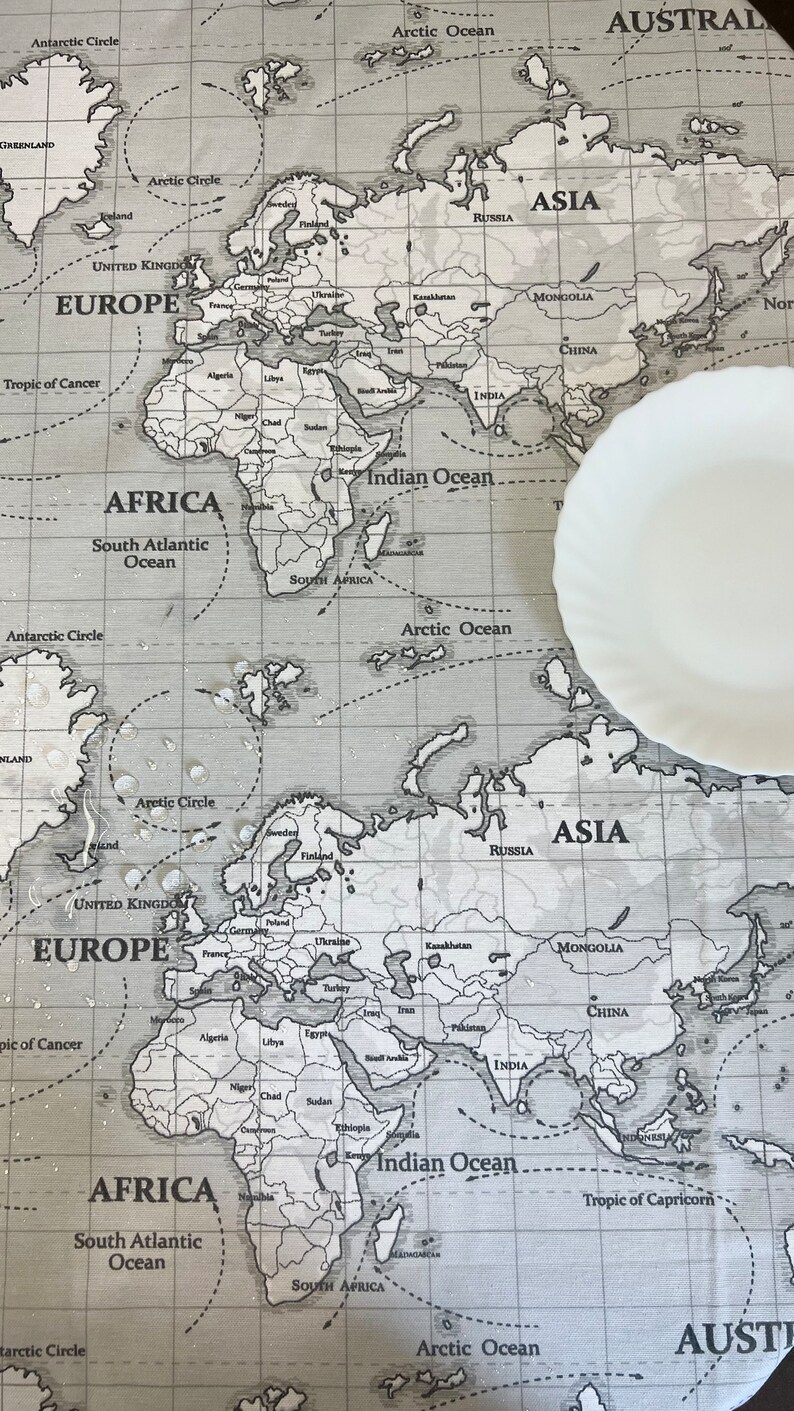 Gray World Map Tablecloth, Grey Waterproof Map Table Cover, Waterproof ...