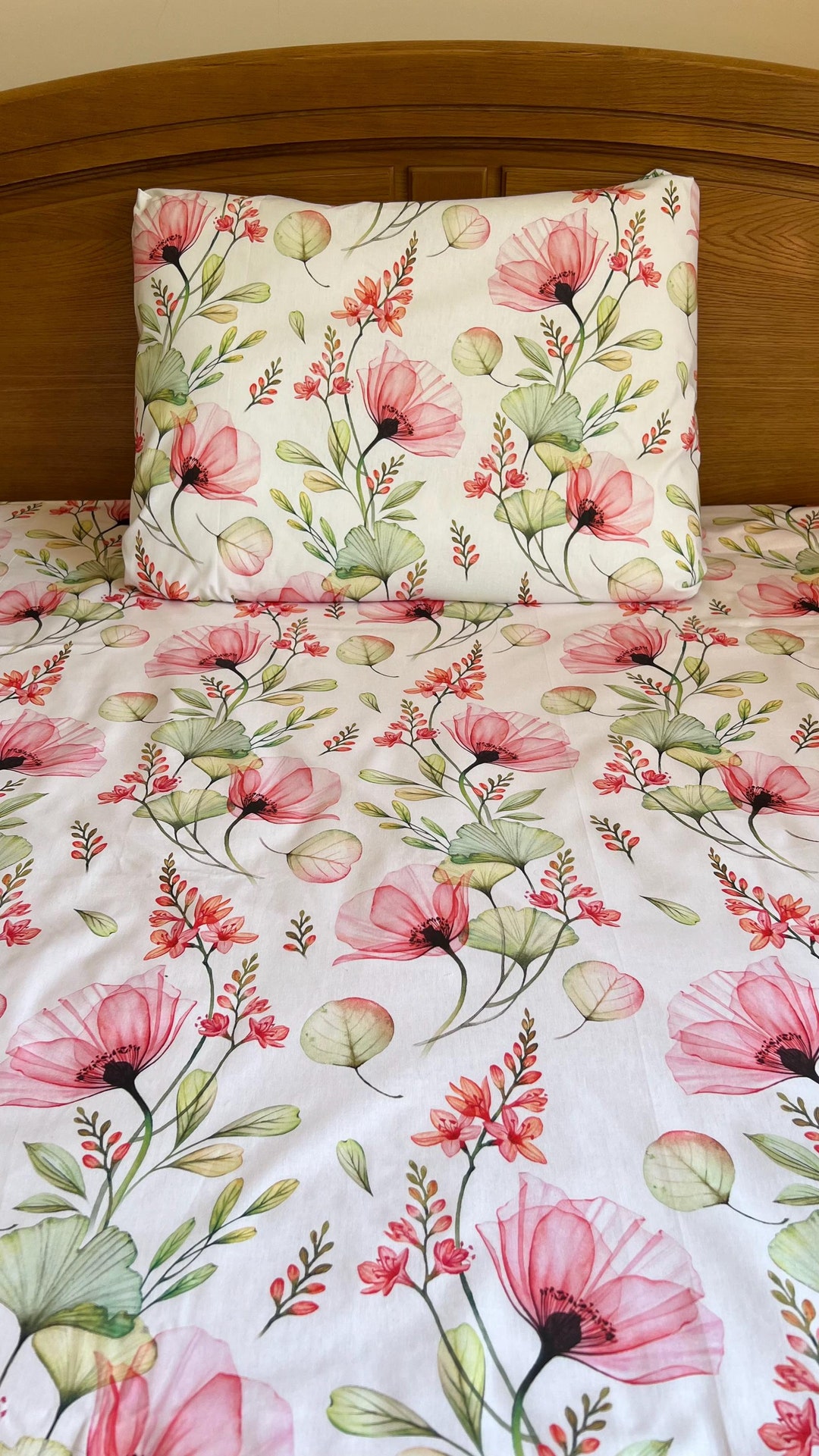 Pink Flowers Cotton Pillowcase, Pink Flowers Bedding Set, Pink Flowers ...