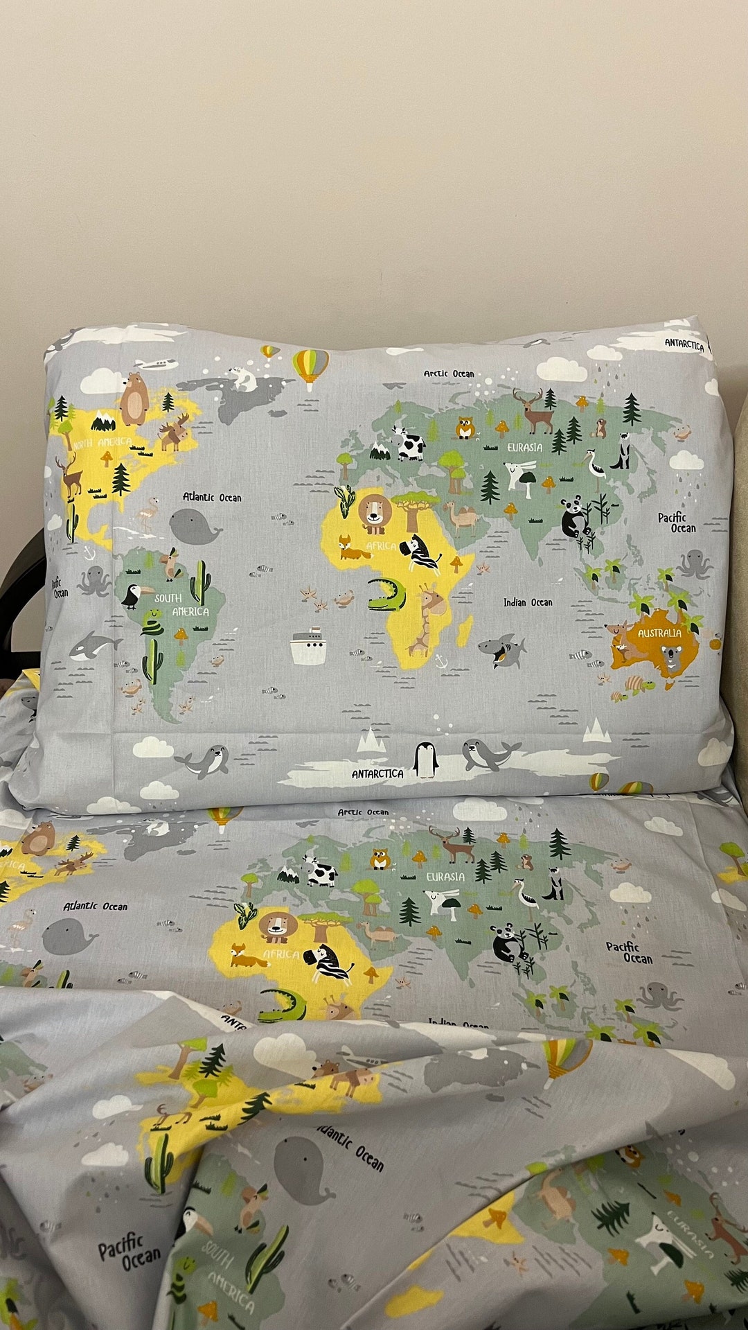Grey Map Bedding Set, Map Toddler Set, Kids Bedding Set, Map Twin Set ...
