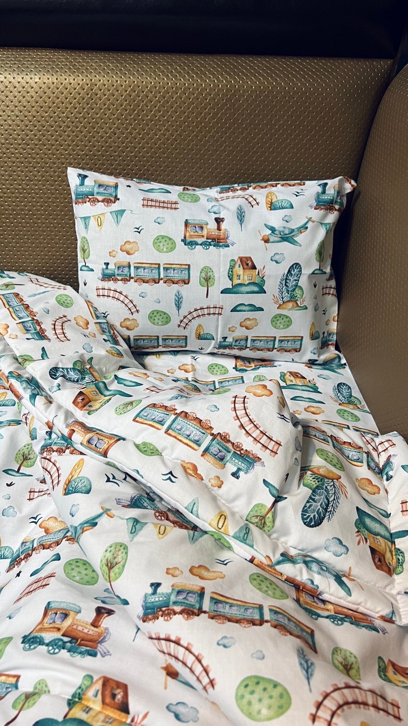 Trains Kids Bedding Set, Boys Train Cot Bed, Boys Train Toddler Set ...