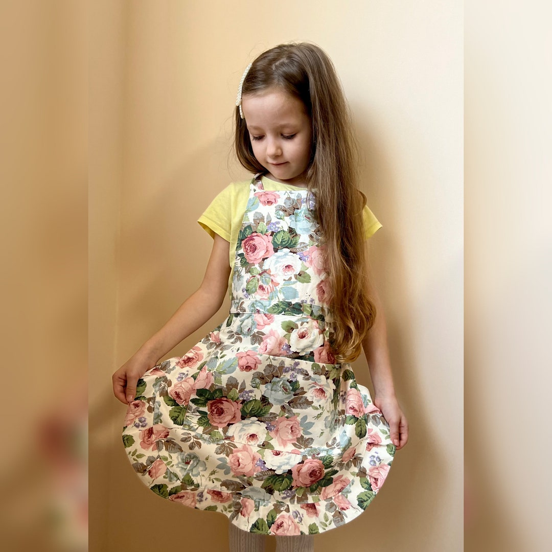 Pink Roses Apron for Girls, Pink Flowers Apron, Kids Girl Apron, Gift ...