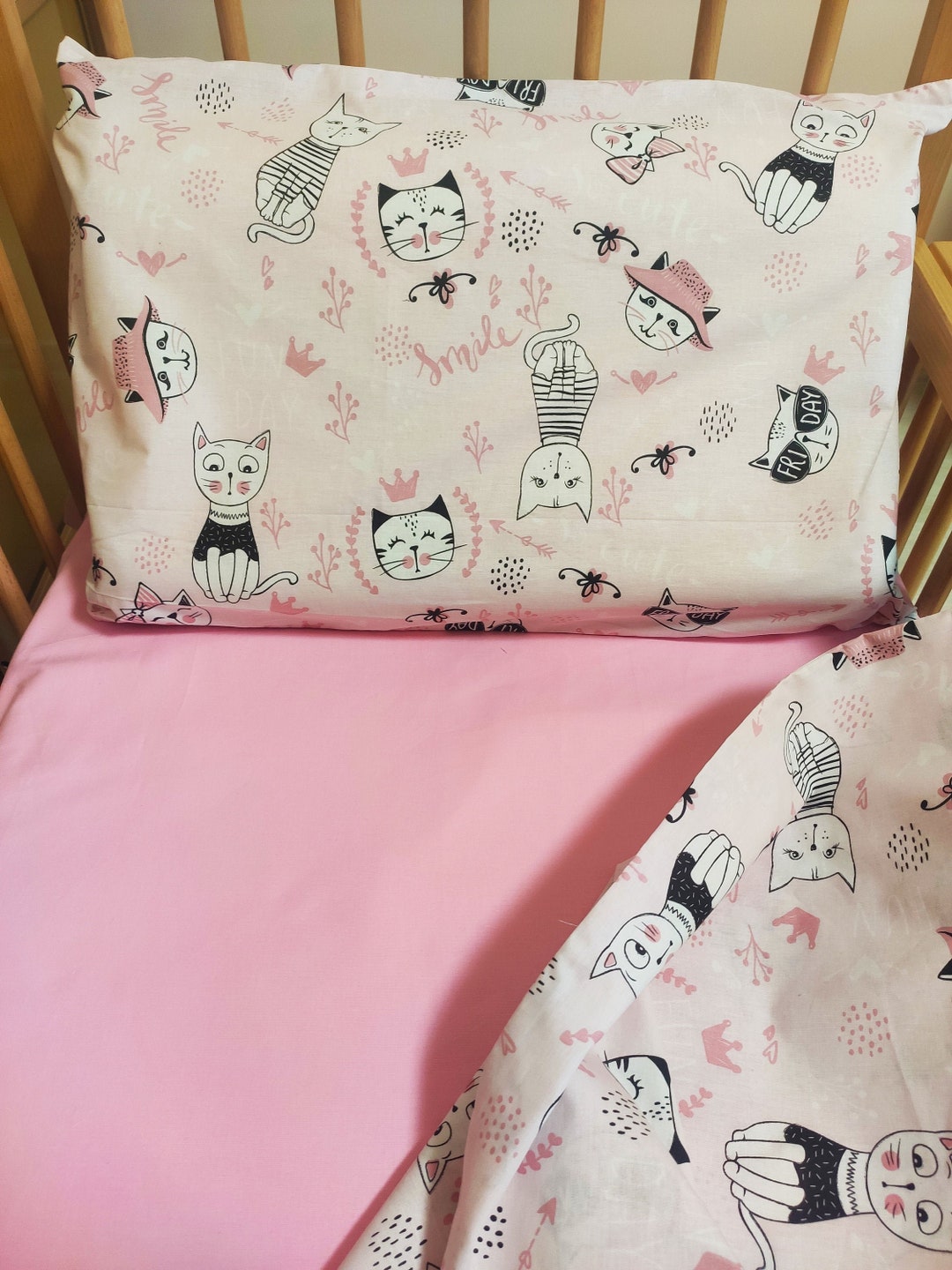 Pink Cats Crib Bedding, Pink Cats Cot Bed, Pink Cats Toddler Set, Pink ...