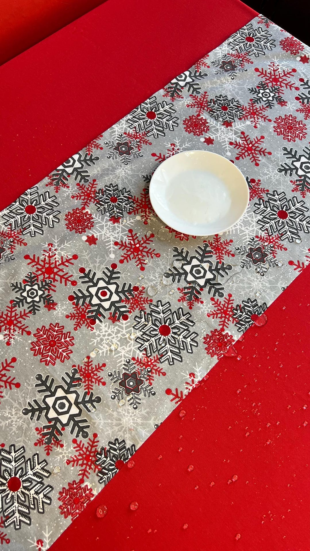 Gray Red Christmas Table Runner, Snowflakes Table Runner, Gray Table ...