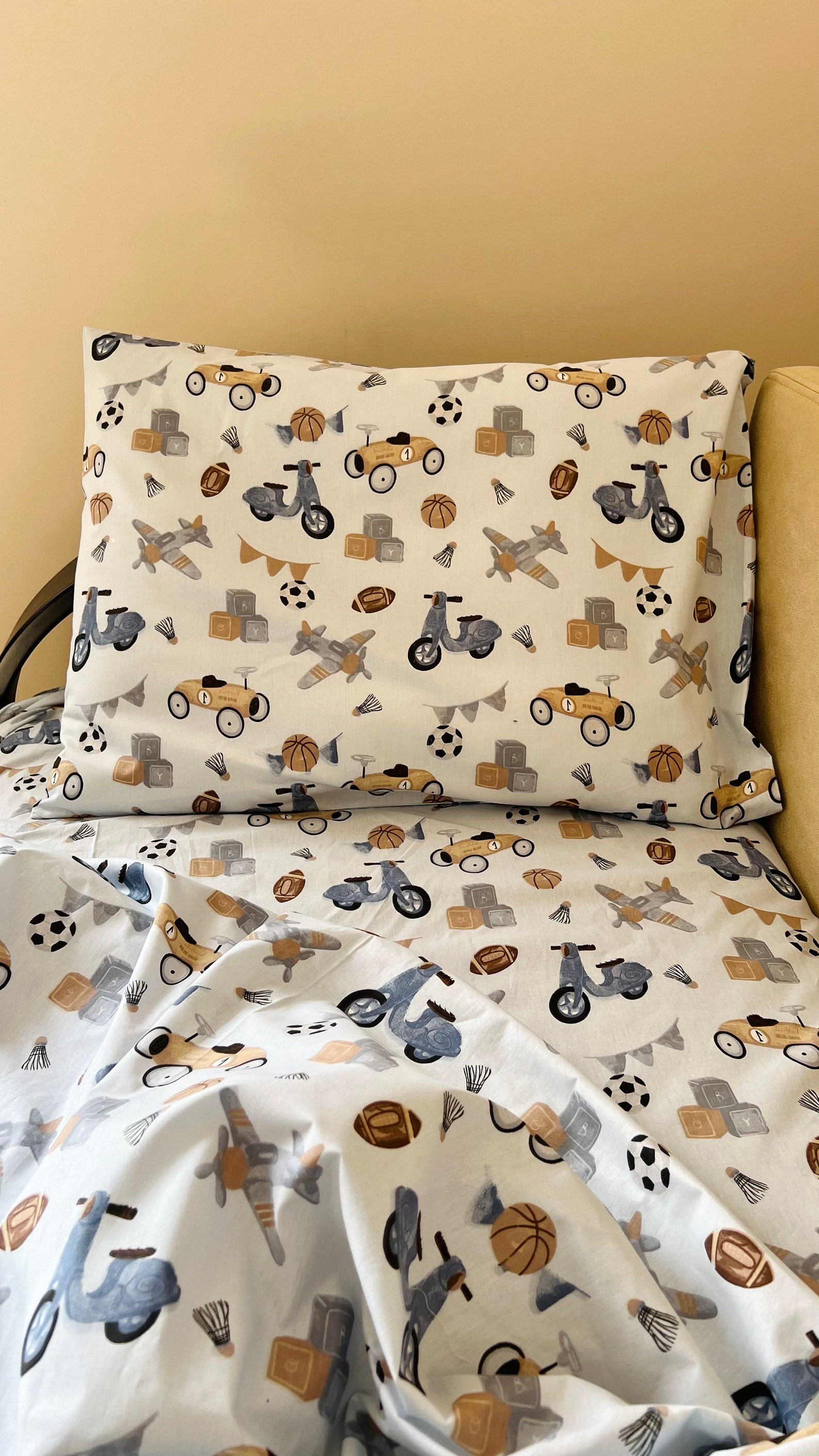 Toddler Pillowcase Car, Boys Bedding Set, Football Bedding, Cot Bed ...