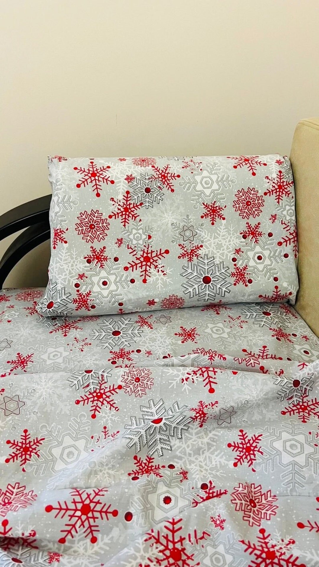 Snowflakes Christmas Bedding, Grey Christmas Pillowcase, Queen Winter ...