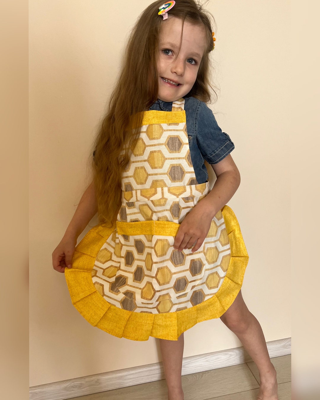 Honeycomb Kids Apron, Waterproof Kids Apron, Girls Kitchen Apron - Etsy