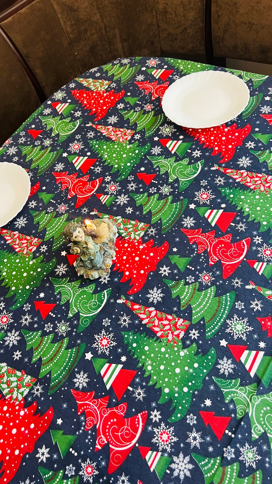 Blue Christmas Tree Tablecloth, Christmas Tree Waterproof Tablecloth ...