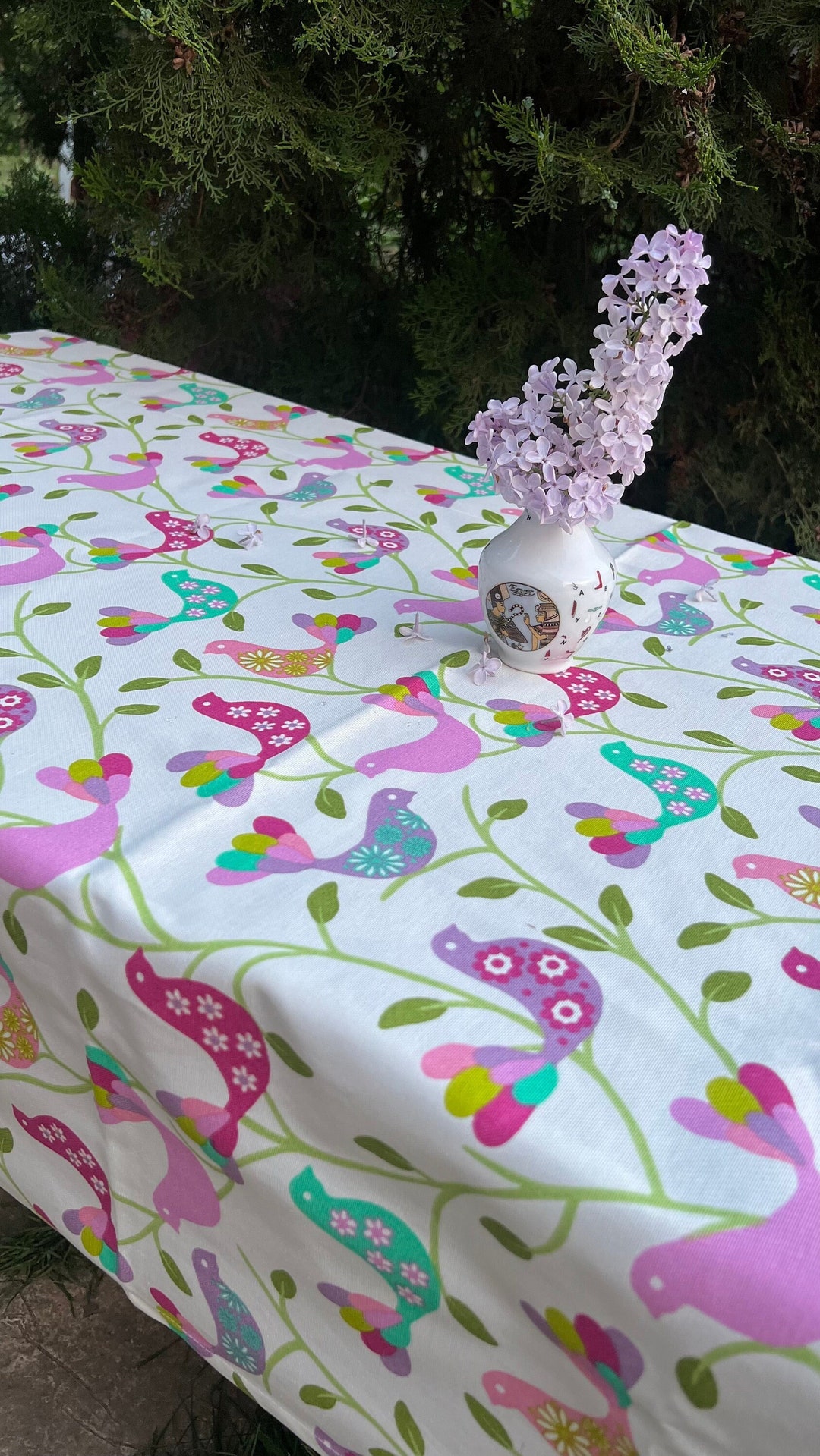Pink Dove Tablecloth, Crimson Doves Table Top, Dove Table Runner, Doves ...