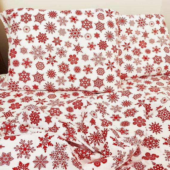 White Snowflakes Christmas Bedding Red Snowflakes Christmas - Etsy