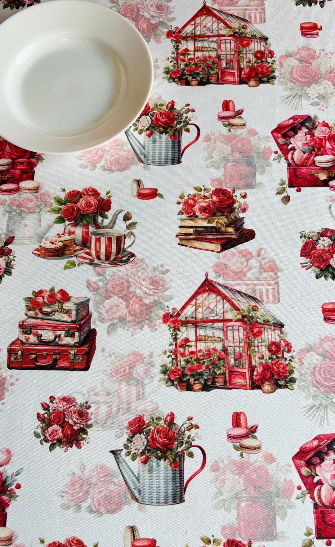 Bohemian Waterproof Tablecloth, Pink Roses Tablecloth, Pink Sweets ...