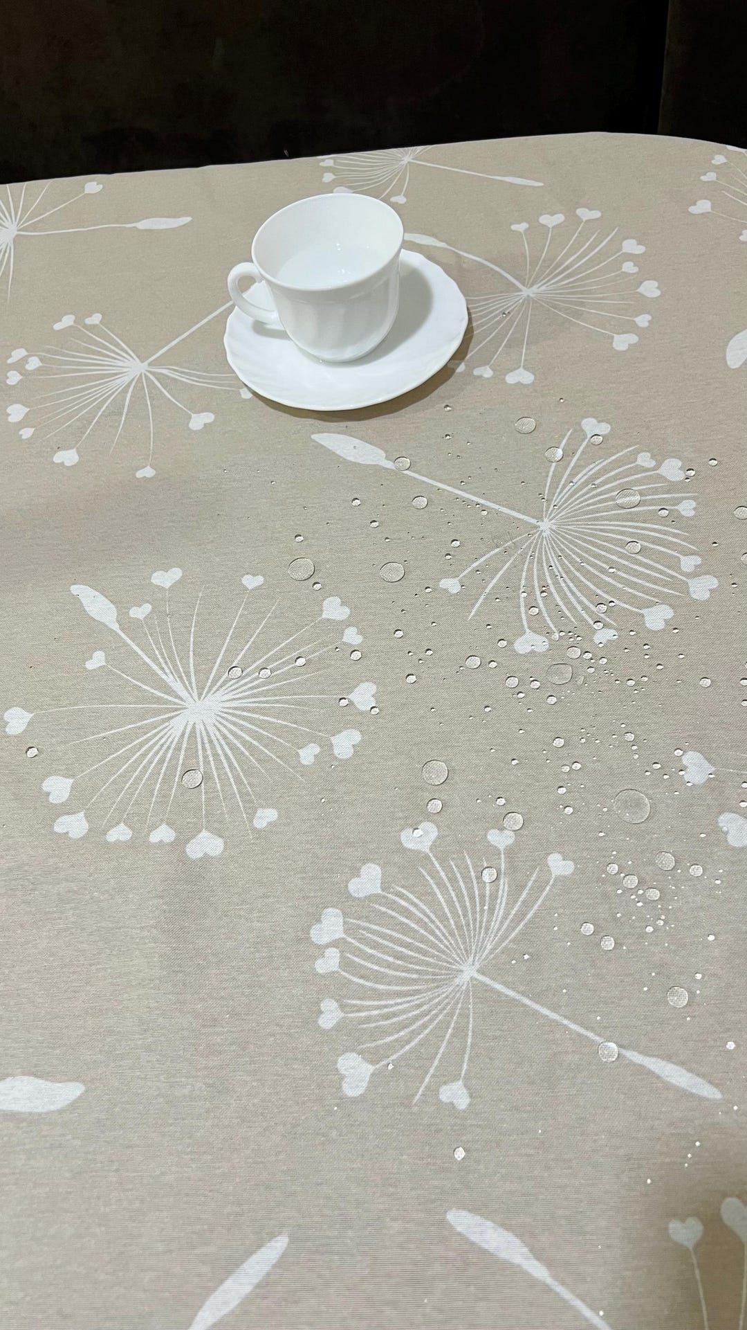 Beige Hearts Dandelion Tablecloth, Beige Waterproof Table Cover, Teflon ...
