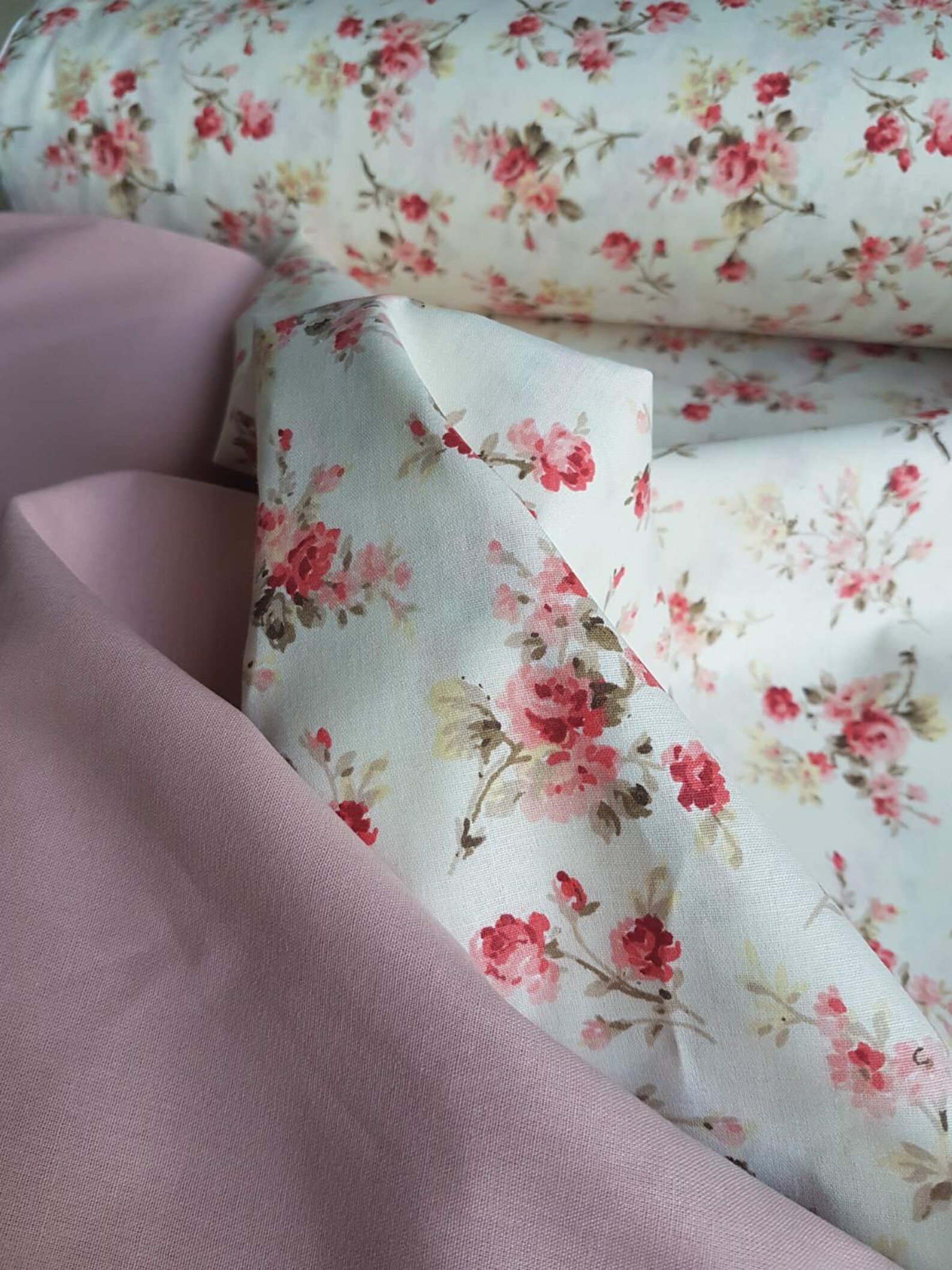 Pink Flowers Fabric Red Flowers Fabric Small Flowers Cotton | Etsy