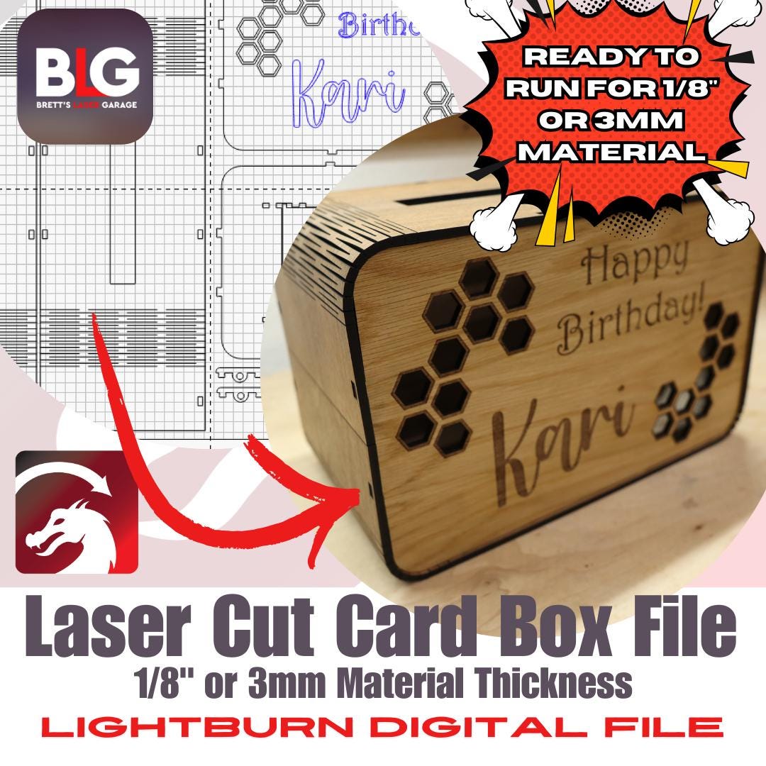 Laser Cut Card Box Digital File - 1/8"/3mmmaterial - Weddings, Birthdays, Graduations, Special ...