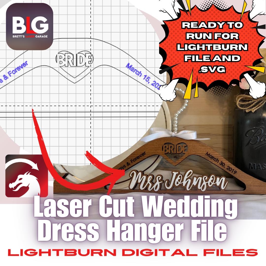 Laser Cut Wedding Dress Hanger Digital Lightburn File - Weddings ...