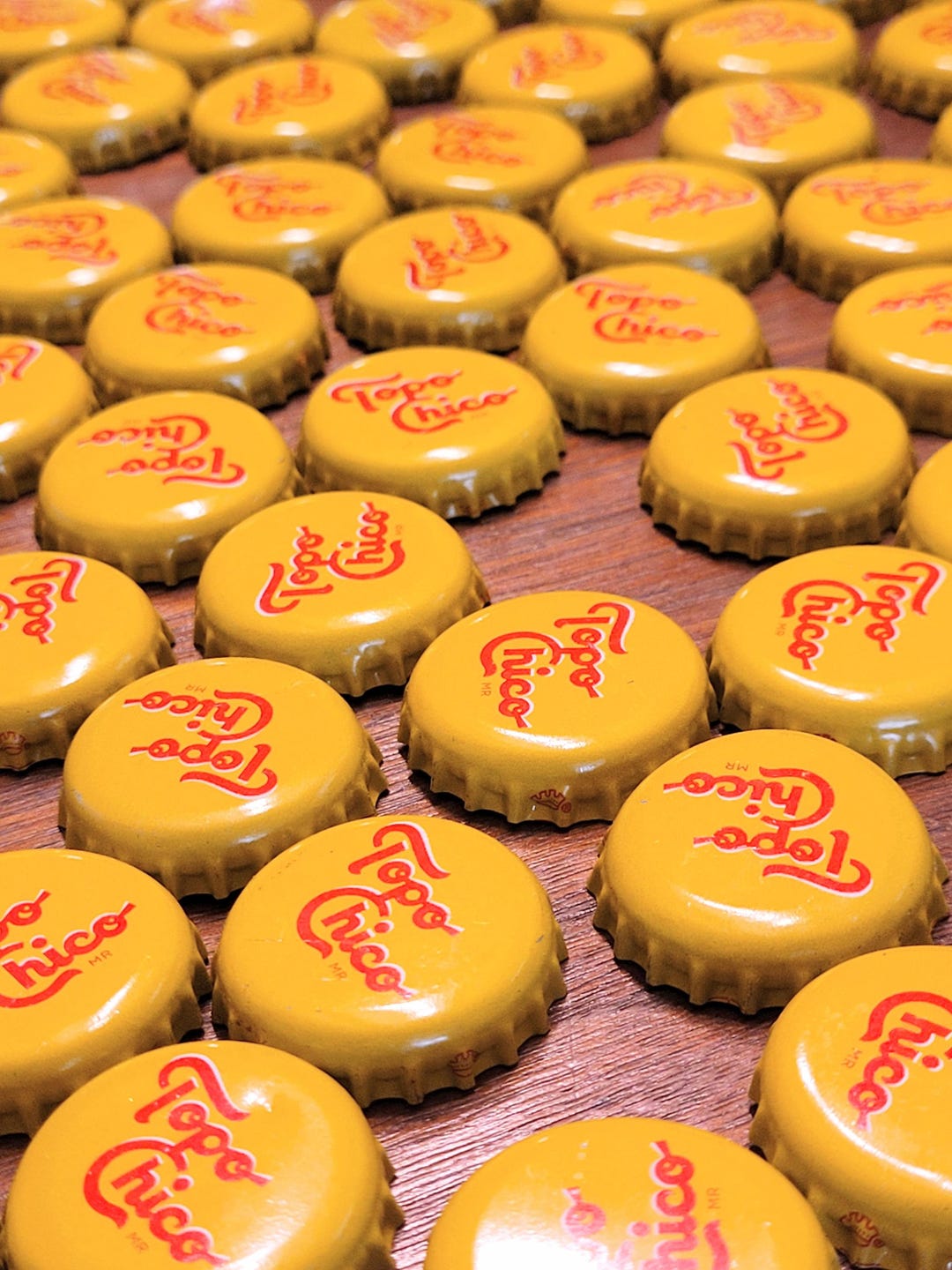 25 Beer Bottle Caps - Topo Chico Yellow Caps - Slightly Dented Caps ...