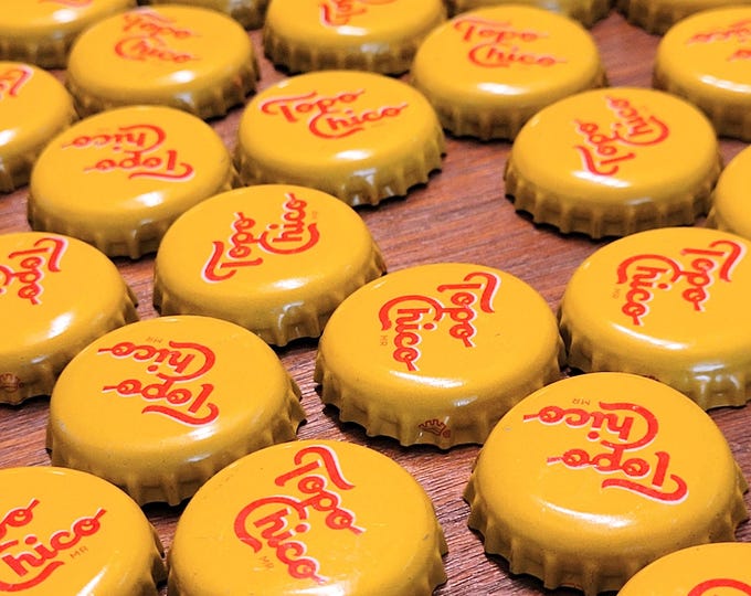 25 Beer Bottle Caps - Topo Chico Yellow Caps - Slightly Dented Caps ...