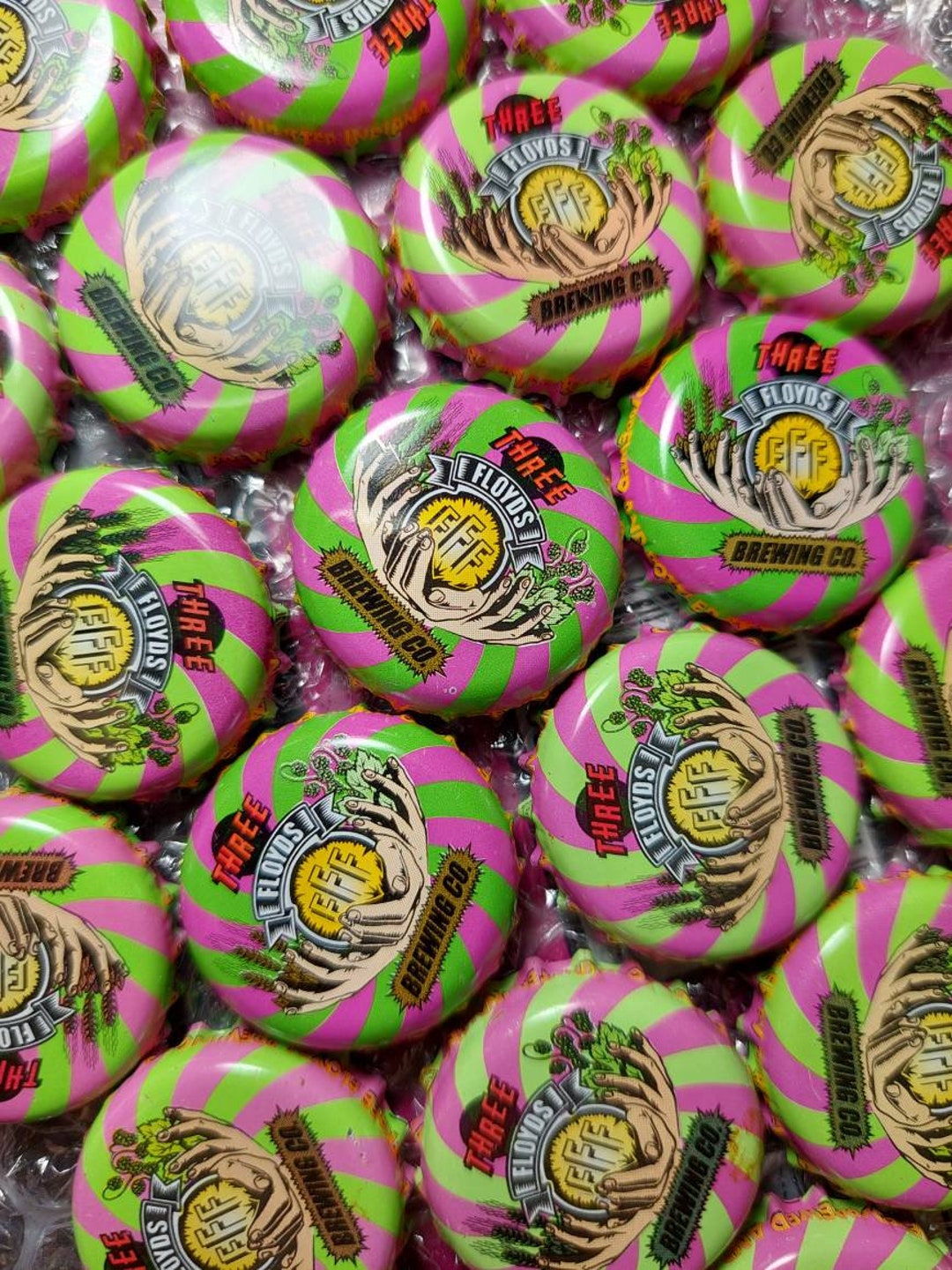 Beer Bottle Caps - Three Floyds Flat and Dent Free Pink and Green ...
