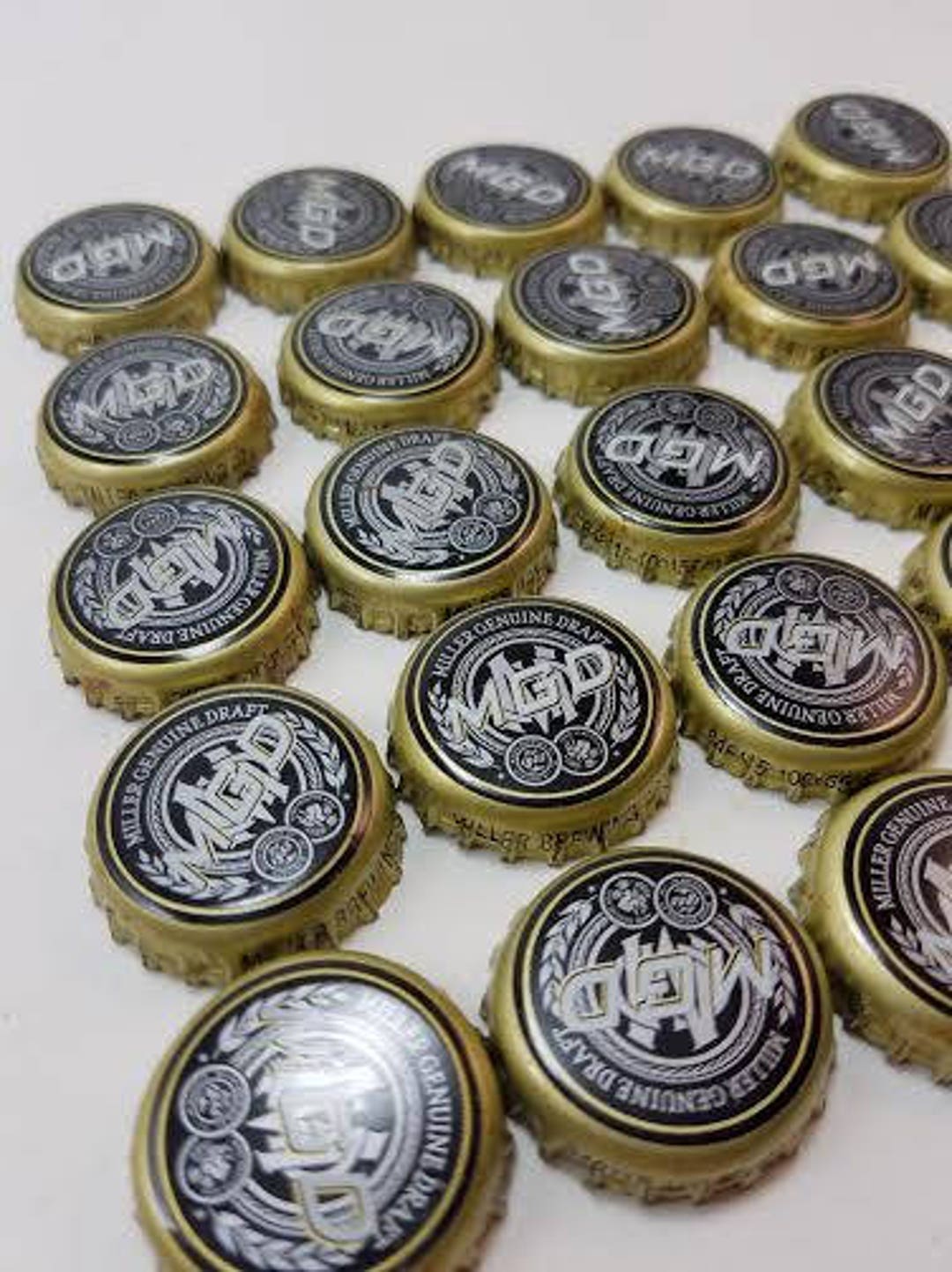 Beer Bottle Cap - MGD - Black and Gold Caps - Recycled - Upcycled ...