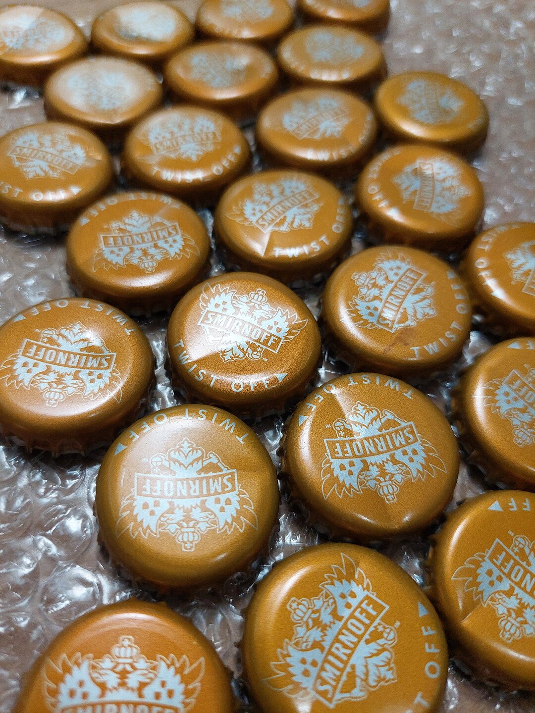 Beer Bottle Caps - Smirnoff - IMPERFECT Caps Dents and Creases - Golden ...