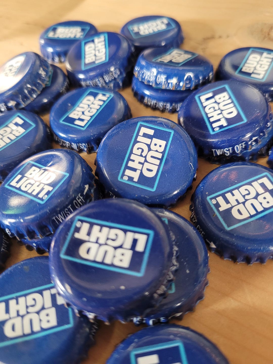 175 Beer Bottle Caps - Imperfect - Bud Light - Blue Caps - Recycled ...